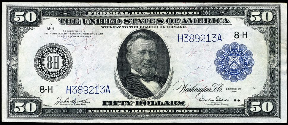 US 50 Dollar Banknote (Blue Seal) First Issued 1914 - We Buy All Currency