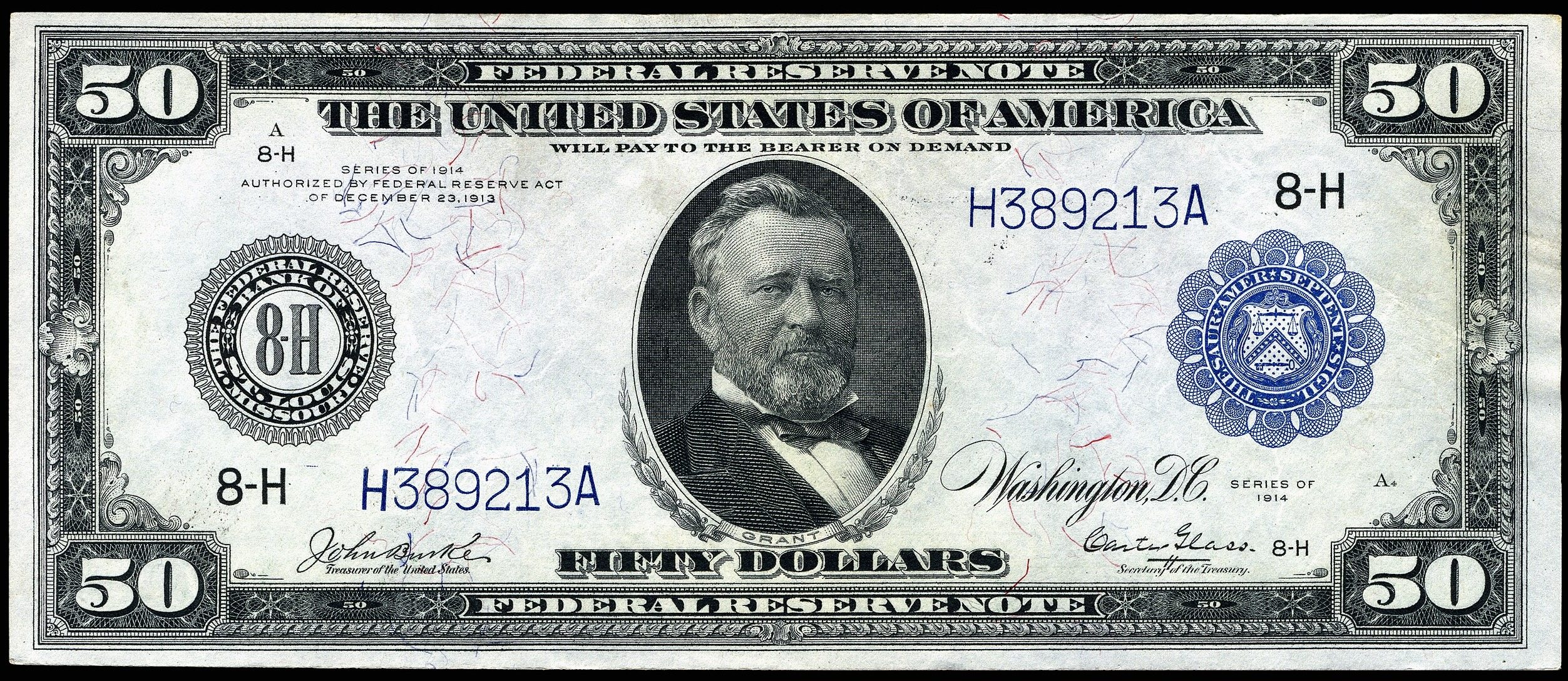 US 50 Dollar Banknote (Blue Seal) First Issued 1914 - We Buy All Currency